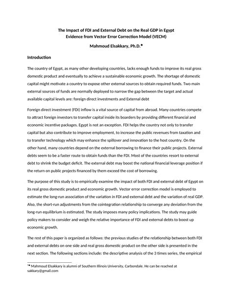 Pdf The Impact Of Fdi And External Debt On The Real Gdp In Egypt