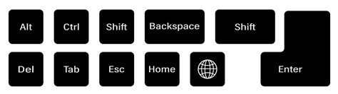 Set Of Additional Keyboard Keys On A White Background Alt Ctrl Enter Backspace Esc Globe