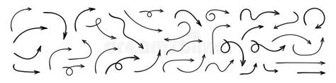 Hand Drawn Curved Arrows Sketch Doodle Style Collection Of Pointers Stock Vector