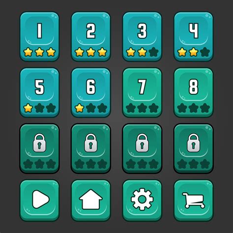 Blue Square Game Levels And Buttons Interface Gui 2884293 Vector Art At