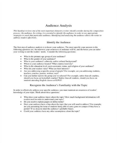 8 Audience Analysis Templates Pdf Word