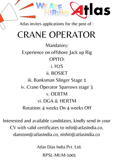Danston Rodrigues On Linkedin Job Alert Sparrow Crane Operator