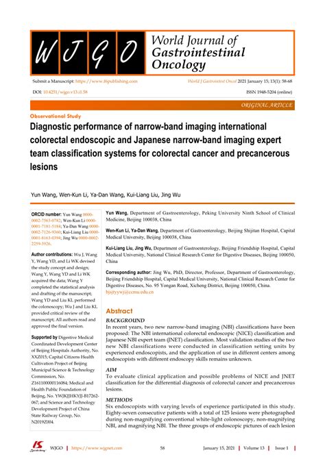 Pdf Diagnostic Performance Of Narrow Band Imaging International Colorectal Endoscopic And