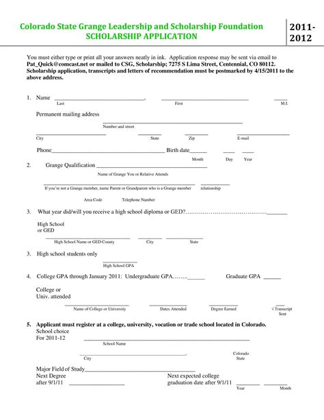 Free Printable Scholarship Application Templates Pdf Word