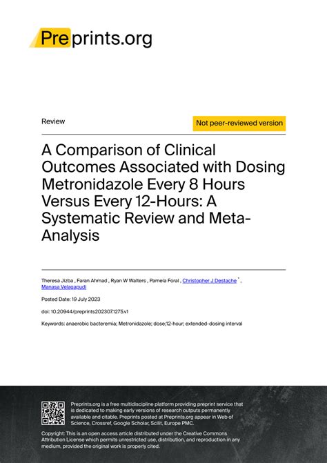 Pdf A Comparison Of Clinical Outcomes Associated With Dosing Metronidazole Every 8 Hours