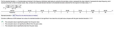 Solved Find The Standard Deviation S Of Sample Data