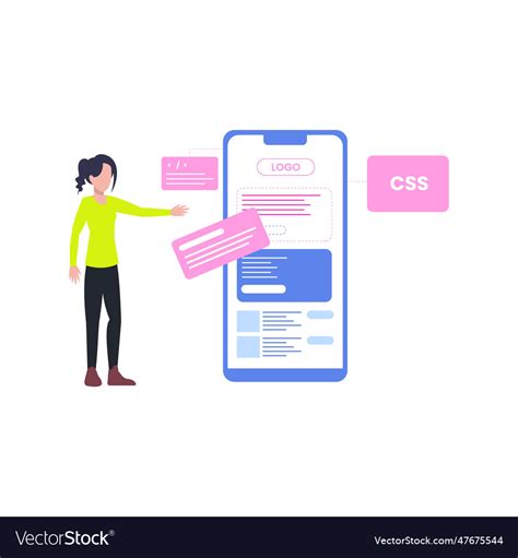 A Girl Coding Css On Mobile Royalty Free Vector Image