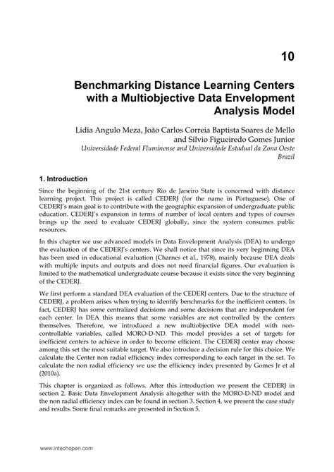 pdf benchmarking distance learning centers with a multiobjective data