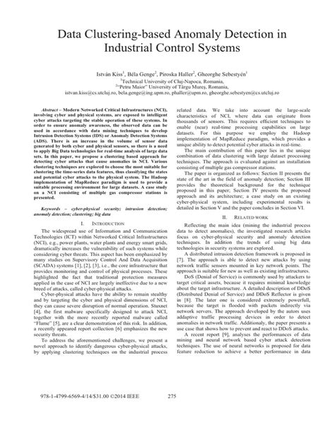 Data Clustering Based Anomaly Detection In Industrial Control Systems