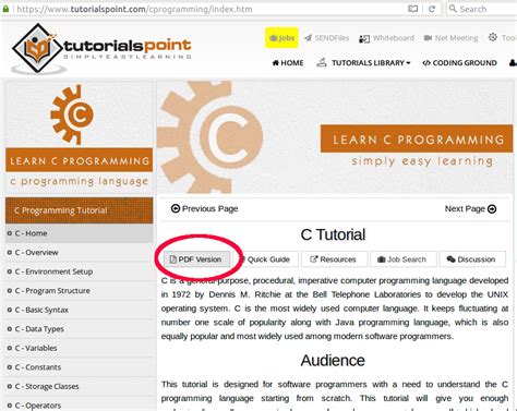 C เบื้องต้น ที่หน้าจอ Cprogramming ให้คลิก Pdf Version ในวงกลมสีแดง เพื่อโหลดไฟล์ Pdf Facebook