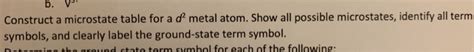 Solved Construct A Microstate Table For A D2 Metal Atom