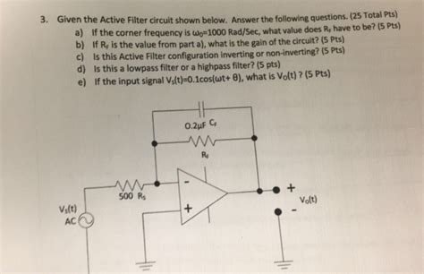 solved given the active filter circuit shown below answer