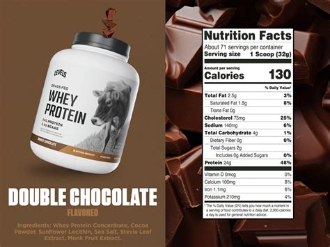 Levels Grass Fed Whey Protein Powder 24g Protein Double Chocolate