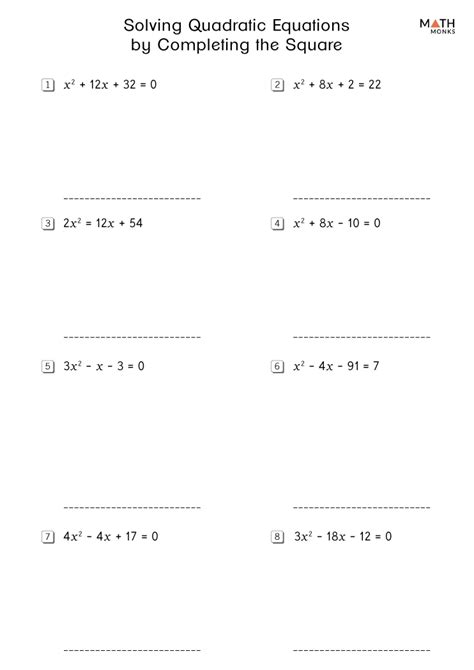 Completing The Square Worksheet