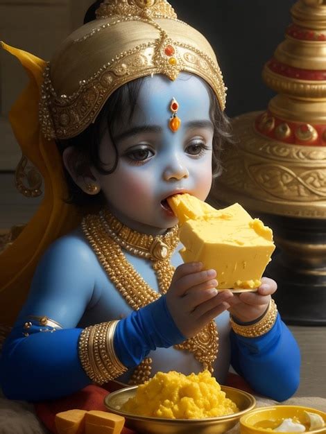 Premium Ai Image Lord Little Krishna Eating Butter Lorh Kanha Happy Krishna Janmashtami