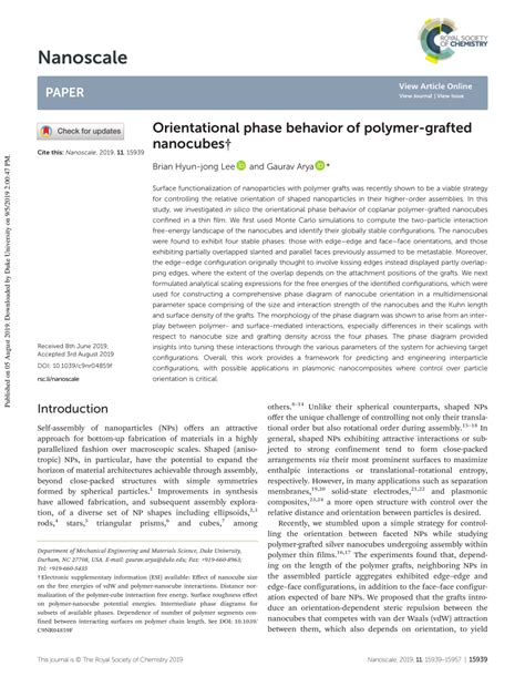 Pdf Orientational Phase Behavior Of Polymer Grafted Nanocubes