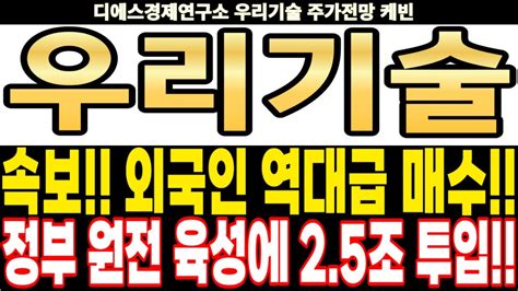 우리기술 주가전망 속보 외국인 역대급 매수 정부 원전 육성에 25조 투입 Feat디에스경제연구소 케빈 Youtube
