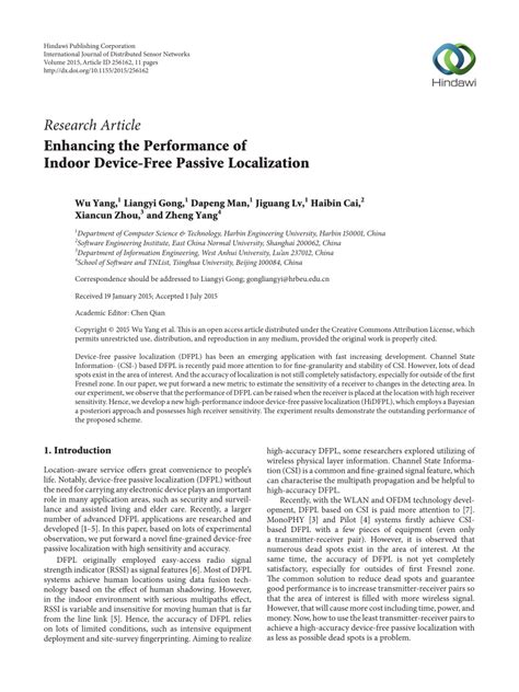 Pdf Enhancing The Performance Of Indoor Device Free Passive Localization
