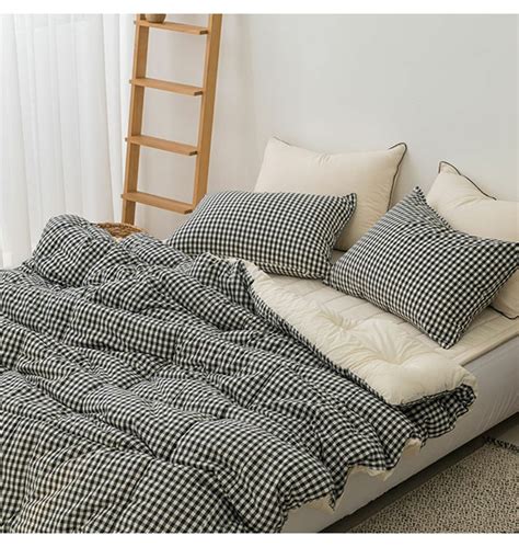 [티]이불베개세트 어반체크 이불 블랙 세트 Q 사계절 침구 베개 순면[몬] 티몬