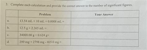 Solved Complete Each Calculation And Provide The Correct