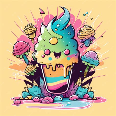 Una Ilustración De Dibujos Animados De Un Cono De Helado De Arco Iris