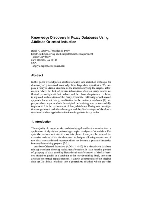 Pdf Knowledge Discovery In Fuzzy Databases Using Attribute Oriented