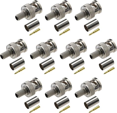 20 Sets Bnc Crimp Connectors With Brass Center Pin For Rg59 Rg62 Coaxial Cable Adapter Coaxial