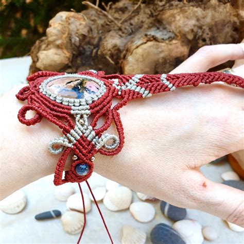 Handmade Macrame Slave Bracelet With Rhodonite Stone Red And Etsy