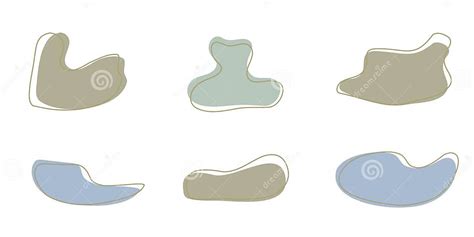 Set Of Organic Irregular Blob Shapes With Stroke Line Blue Gray Random Deform Spot Fluid Circle