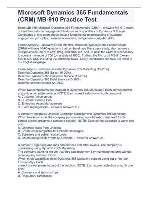 Microsoft Dynamics 365 Fundamentals Crm Mb 910 Practice Test Econ 105 Stuvia Us