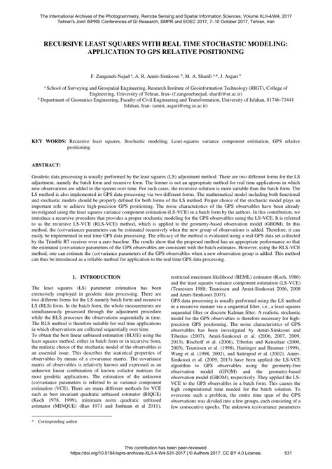 PDF RECURSIVE LEAST SQUARES WITH REAL TIME STOCHASTIC MODELING APPLICATION TO GPS RELATIVE