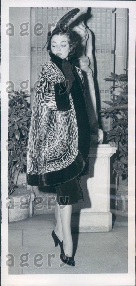 1950 Pretty French Woman Models Ocelot And Seal Coat A Hat W Feather