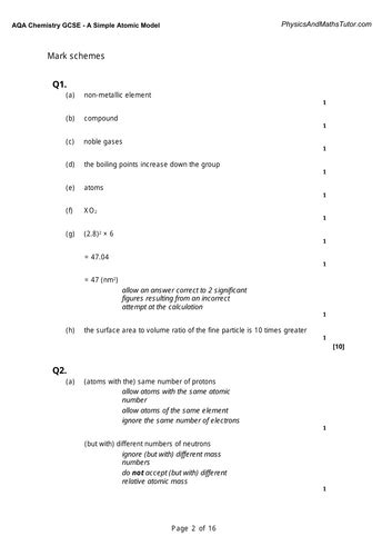 Aqa Gcse Chemistry Atomic Structure Teaching Resources