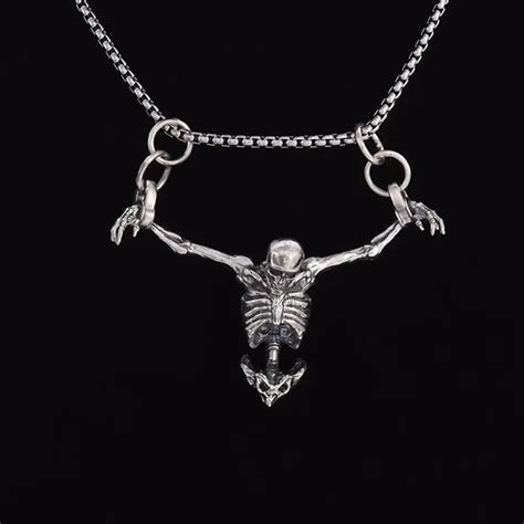 남성용 은도금 포획 해골 펜던트 바이커 펑크 록 목걸이 고딕 할로윈 쥬얼리 액세서리 Aliexpress