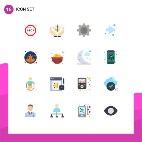 User Interface Pack Of 16 Basic Flat Colors Of Thanksgiving Nature Gear Leaf Next Editable Pack