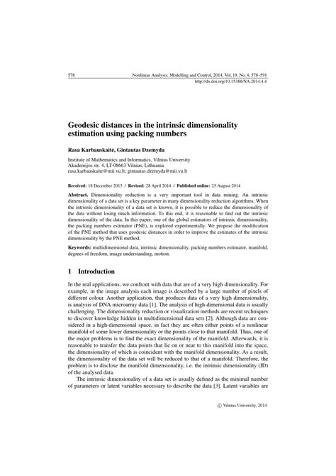 Pdf Geodesic Distances In The Intrinsic Dimensionality Estimation Using Packing Numbers