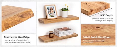Richfocus Live Edge Elm Floating Shelves 24 W X 93 D Rustic Solid Wood Wall
