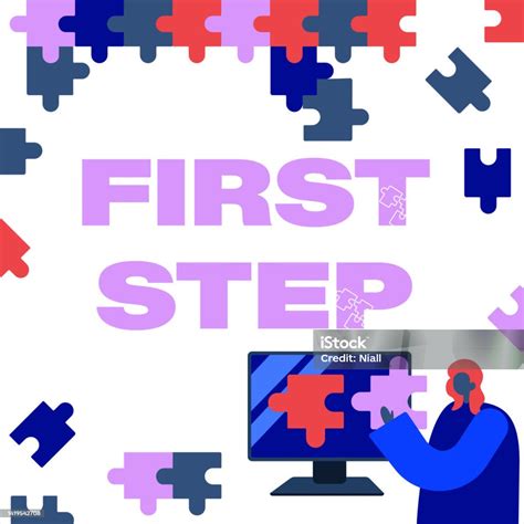 첫 번째 단계를 나타내는 텍스트 캡션입니다 비즈니스 접근법 특정 프로세스의 시작과 관련된 또는 혁신적인 문제 해결 아이디어를 대표하는 레이디 홀딩 퍼즐 조각 Moonwalk