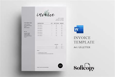 Invoice Template For Microsoft Word Graphic By Softcopy Space