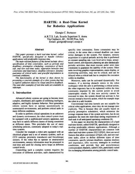 HARTIK A Real Time Kernel For Robotics Applications ReTiS Lab