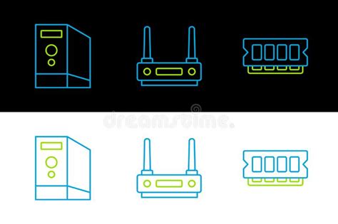 Set Line Ram Random Access Memory Case Of Computer And Router Wi Fi