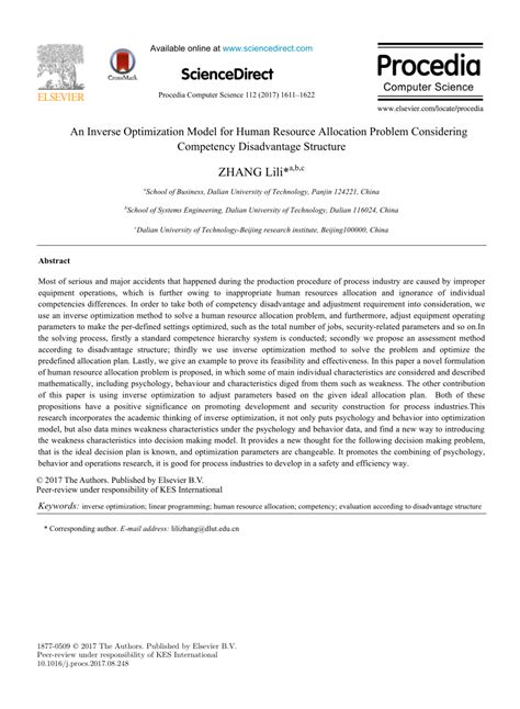 Pdf An Inverse Optimization Model For Human Resource Allocation