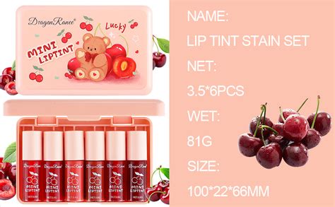 Eakroo 6 Colors Cherry Lip Tint Stain Set Korean Velvet Lip Gloss Lip Stain Tint