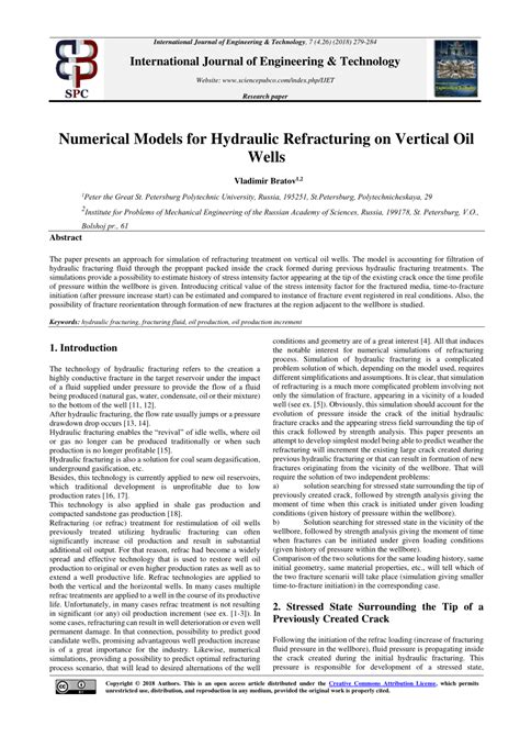 Pdf Numerical Models For Hydraulic Refracturing On Vertical Oil Wells