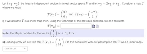 Solved Note The Maple Notation For The Vector 12 ﻿is