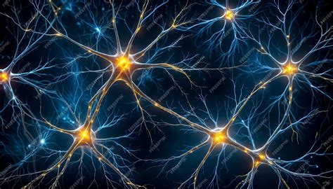 Neurons With Glowing Synapses In Microscopic View Premium Ai Generated Image
