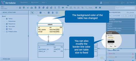 How To Format An Entity Table In Vertabelo Vertabelo Database Modeler