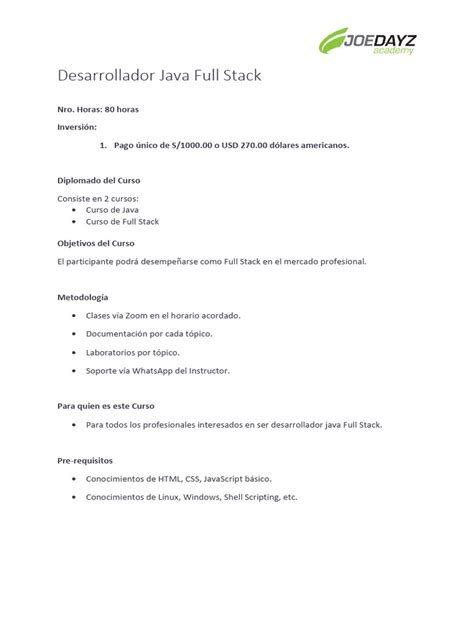 Desarrollador Java Fullstack Pdf Java Lenguaje De Programación Ingeniería De Software