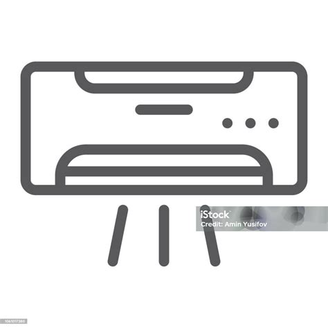 에 어 컨디셔너 라인 아이콘 기후 및 냉각 기기 기호 벡터 그래픽 흰색 바탕에 선형 패턴입니다 0명에 대한 스톡 벡터 아트 및