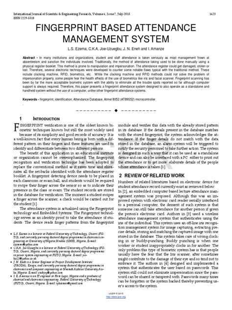Fingerprint Based Attendance Management System Pdf Pdf